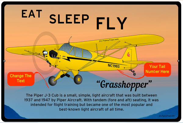 Flyboy Toys Eat Sleep Fly J3 Custom HD 18"x12" HD Metal Airplane Sign