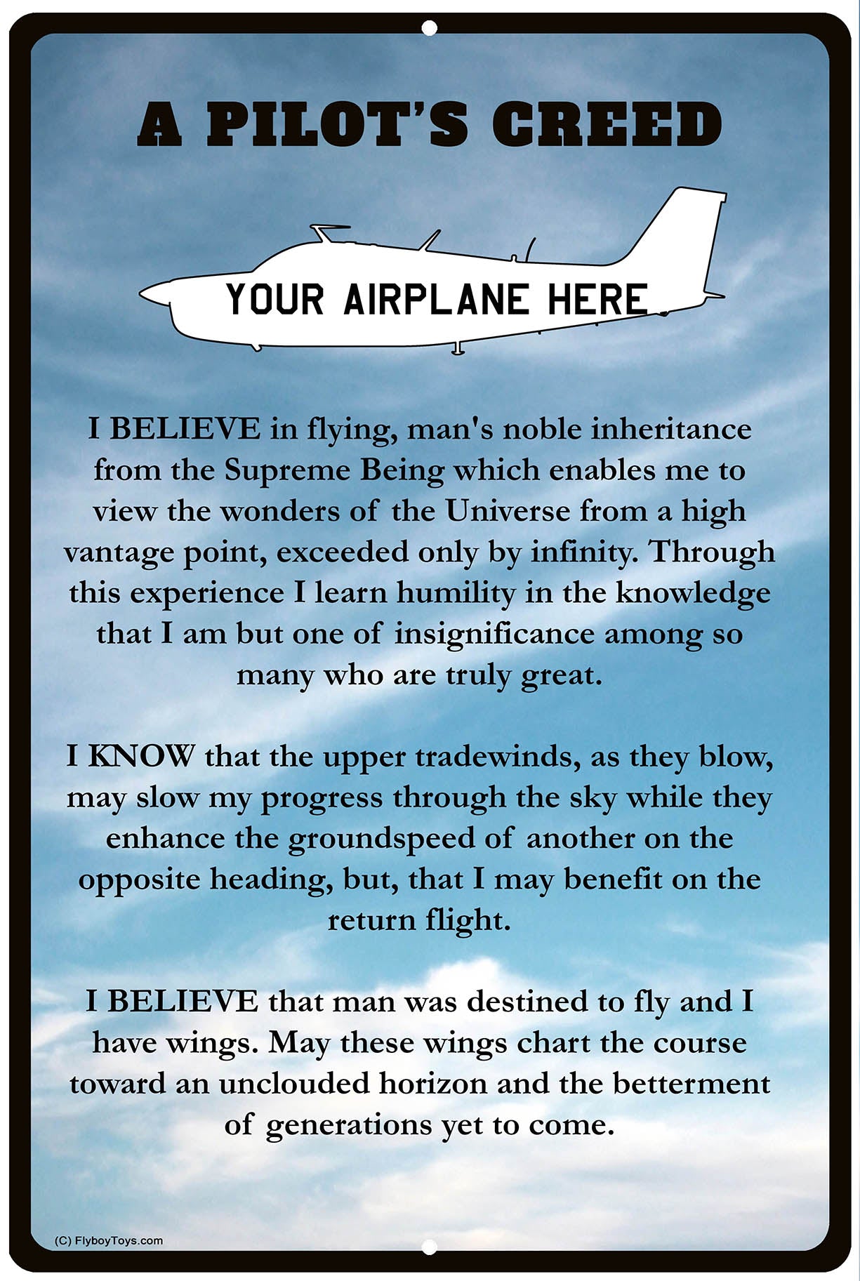 A Pilot's Creed Custom Airplane 12"x18" Metal SIgn – Flyboy Toys