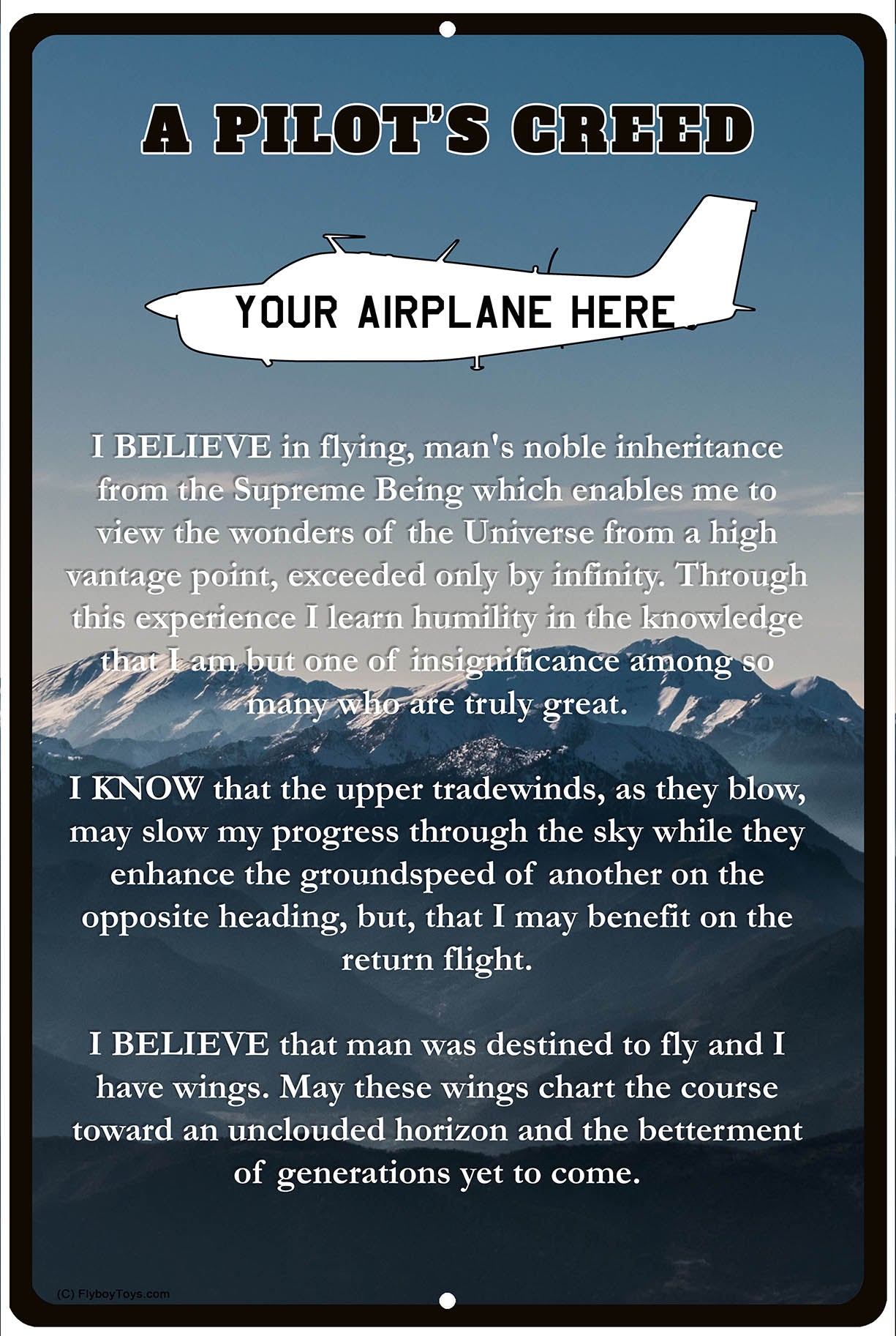 A Pilot's Creed Custom Airplane 12"x18" Metal SIgn – Flyboy Toys