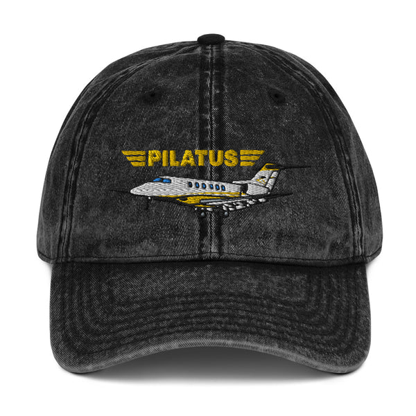 Pilatus Airplane Embroidered Vintage Hat (AIRG9CPC24-GLD) - Add your N ...