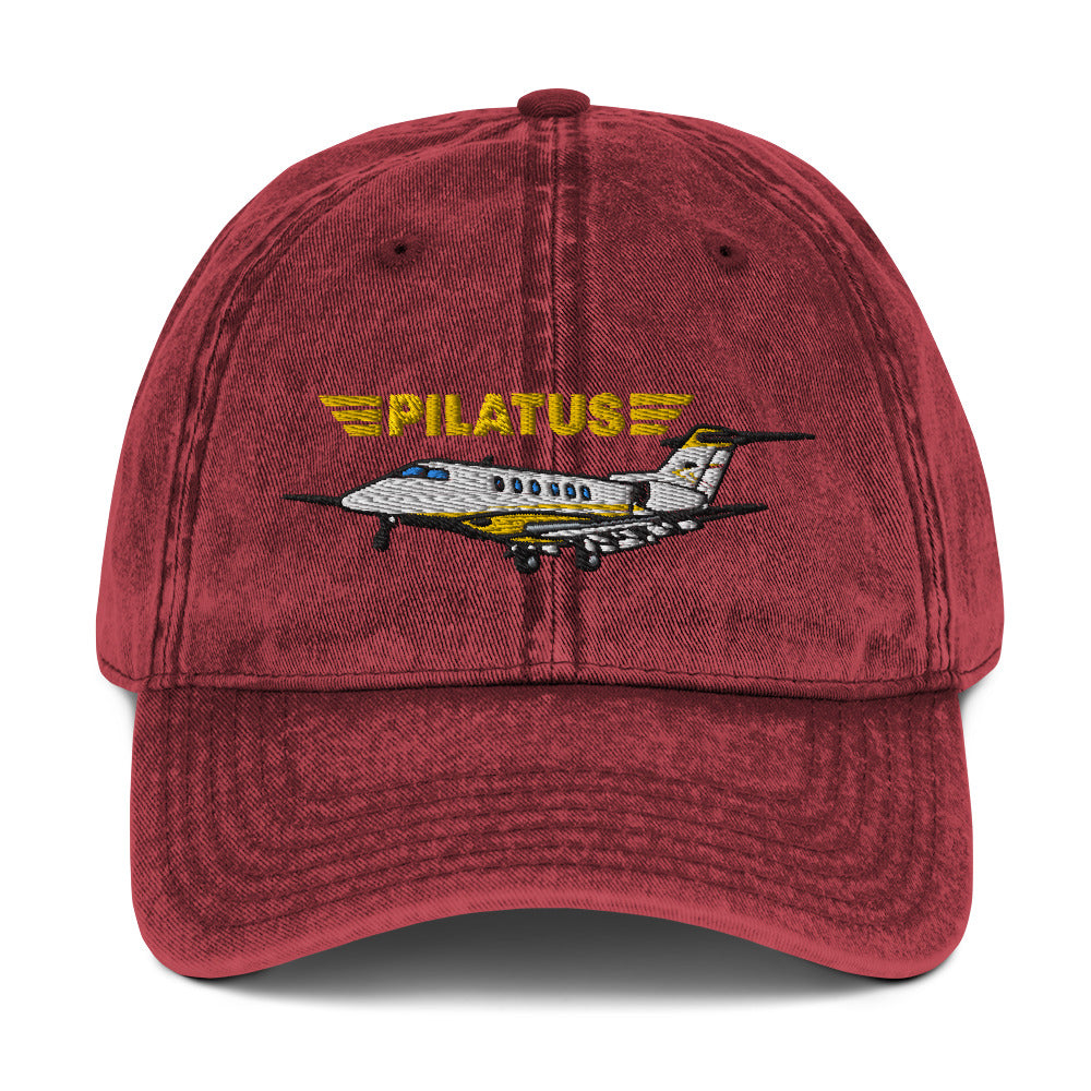 Pilatus Airplane Embroidered Vintage Hat (AIRG9CPC24-GLD) - Add your N ...